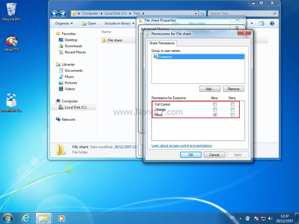 วิธีการแชร์ไฟล์ windows 7 - NONGIT.COM