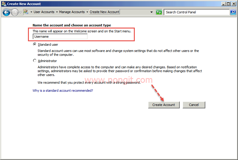 การสร้าง User Account ใน Windows 7 และ Windows 8 - NONGIT.COM