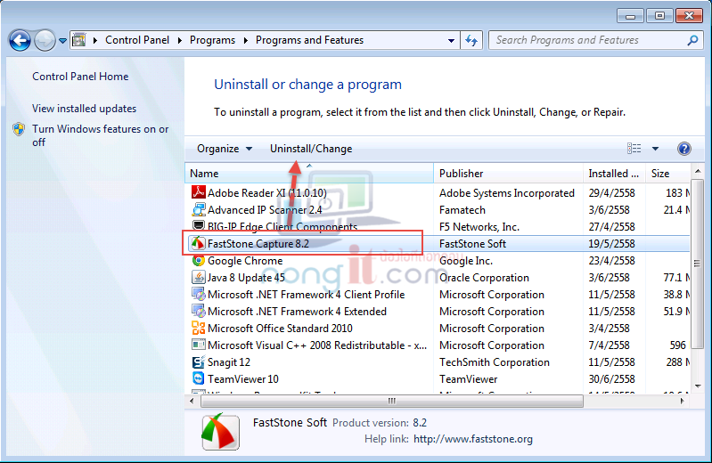 วิธีการลบหรือถอนการติดตั้งโปรแกรมใน Windows 7/8.1 - NONGIT.COM