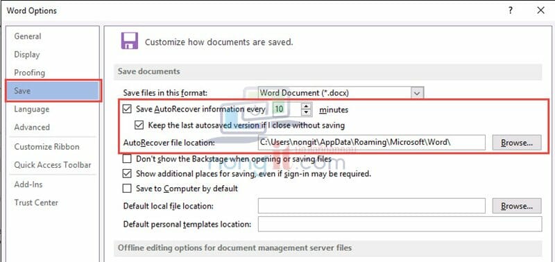 วิธีตั้งเวลา Auto save ใน Word, Excel, PowerPoint - NONGIT.COM