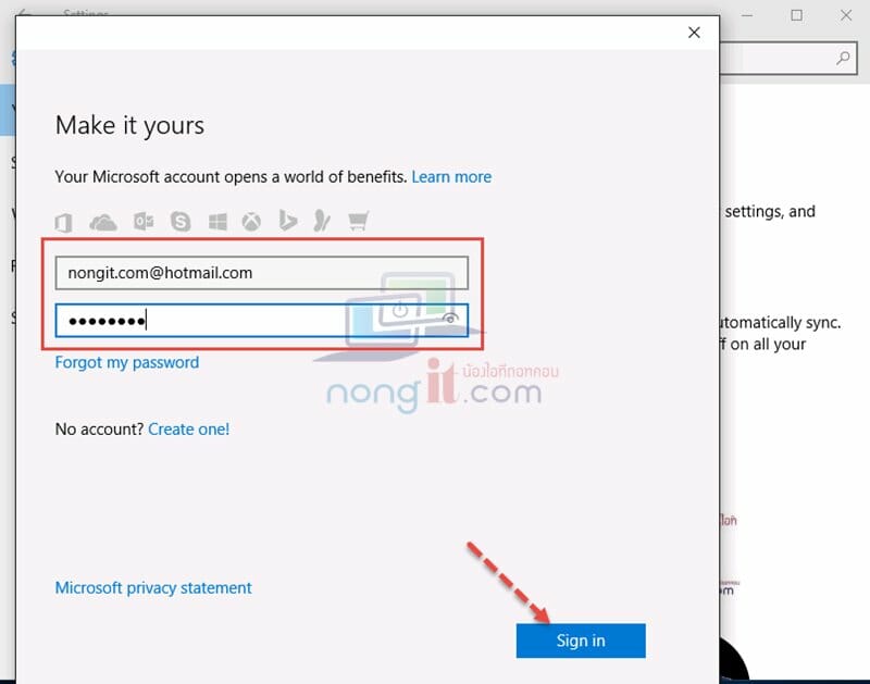 ตั้งค่า Sign in Windows 10 ด้วย Microsoft Account - NONGIT.COM