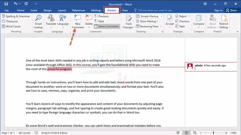 การใส่และจัดการ Comment ใน Microsoft Word - NONGIT.COM