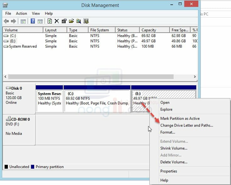 เปลี่ยนชื่อไดร์ฟ (Drive) E: เป็น D: (Drive Letter) Windows 10/8.1/7 ...