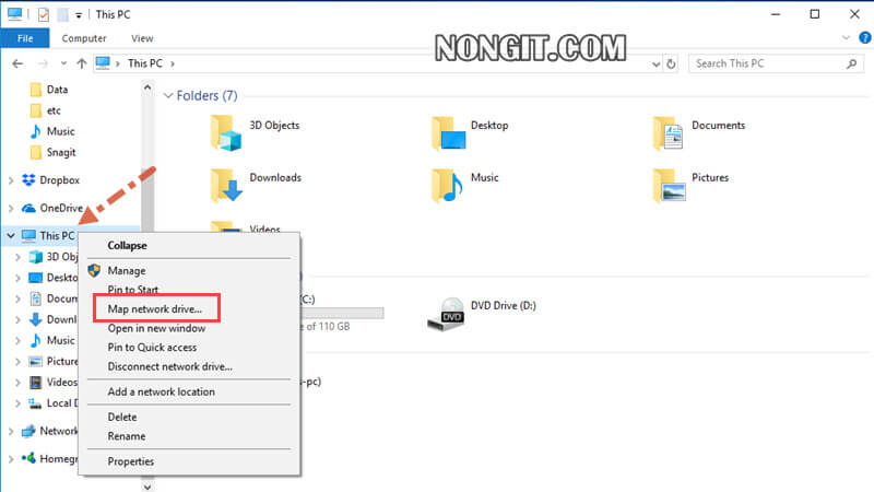 วิธีการ Map Network Drive ใน Windows 11/10/8.1/7 - NONGIT.COM