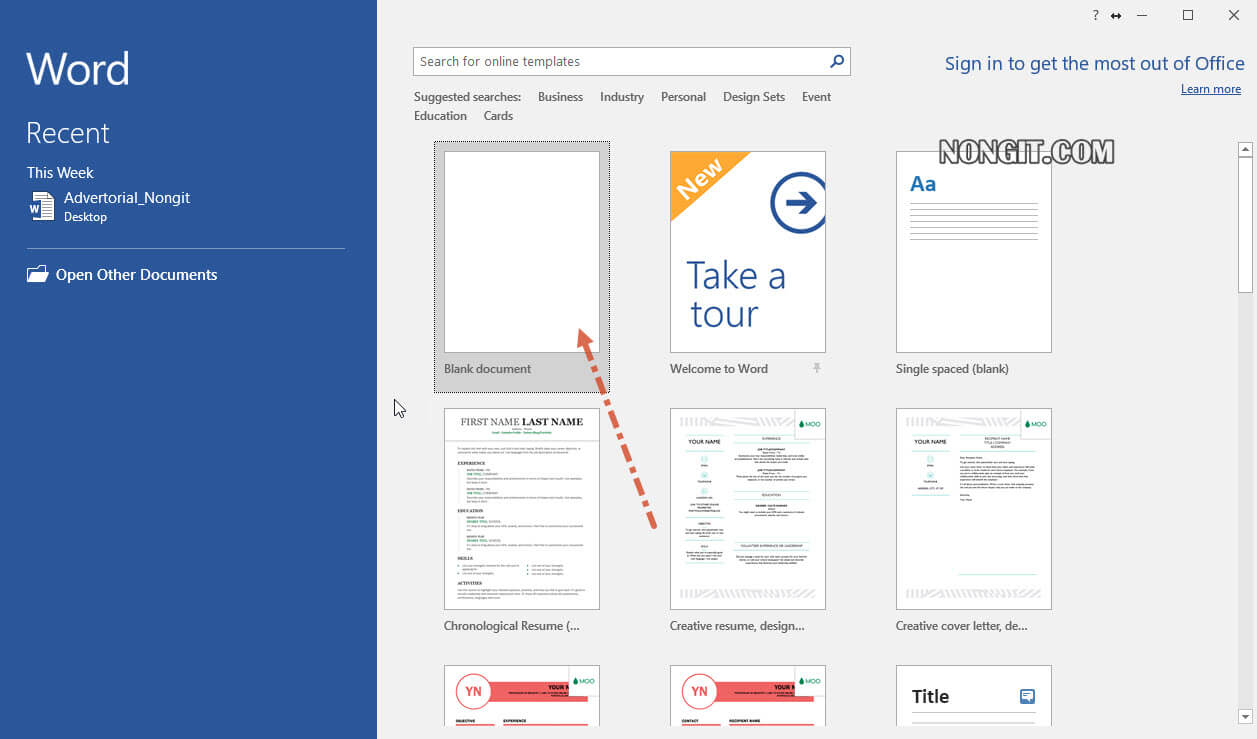 วิธีตั้งค่า Word 2016 และ 2013 ไม่ต้องแสดงหน้า Start Screen - NONGIT.COM