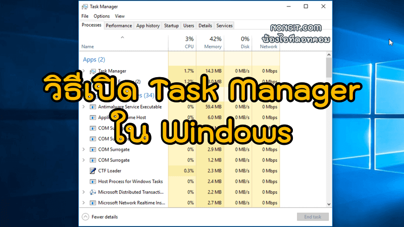 มาดู 3 วิธีเปิด Task Manager ใน Windows 10 / 8.1 / 7 - NONGIT.COM