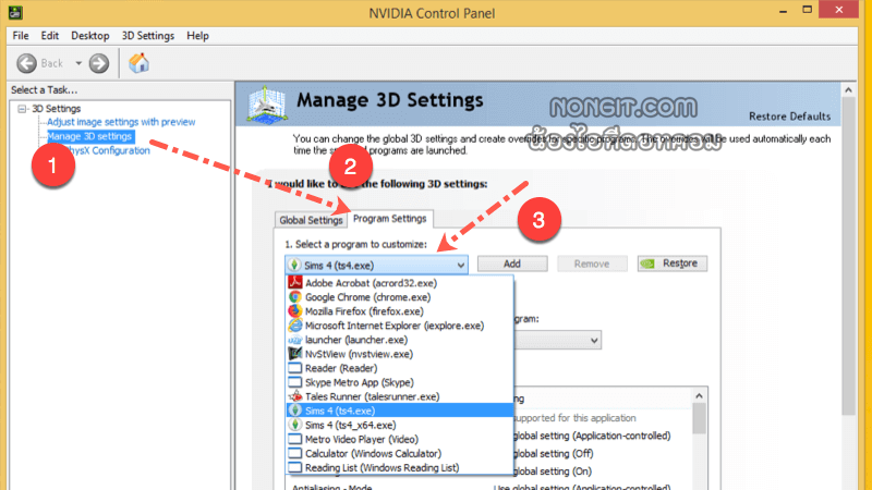 วิธีตั้งค่าสลับการ์ดจอ NVIDIA GeForce ให้เกมส์โปรแกรม - NONGIT.COM