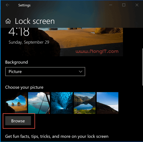 เปลี่ยนรูปภาพพื้นหลัง Lock screen ใน Windows 10 เป็นรูปที่กำหนด