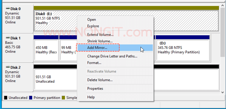 วิธีทำ Raid 1 (Mirror) รวมฮาร์ดดิส 2 ลูกเป็นลูกเดียวกันใน Windows 10