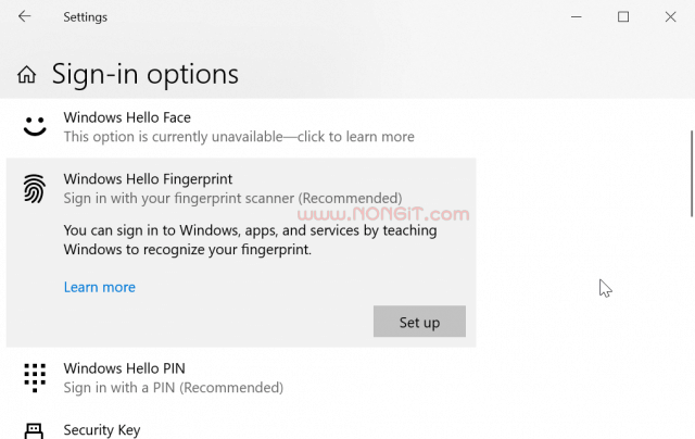 ตั้งค่าสแกนลายนิ้วมือ Windows 10 Hello ใน Laptop หรือโน๊ตบุ๊ค 9229