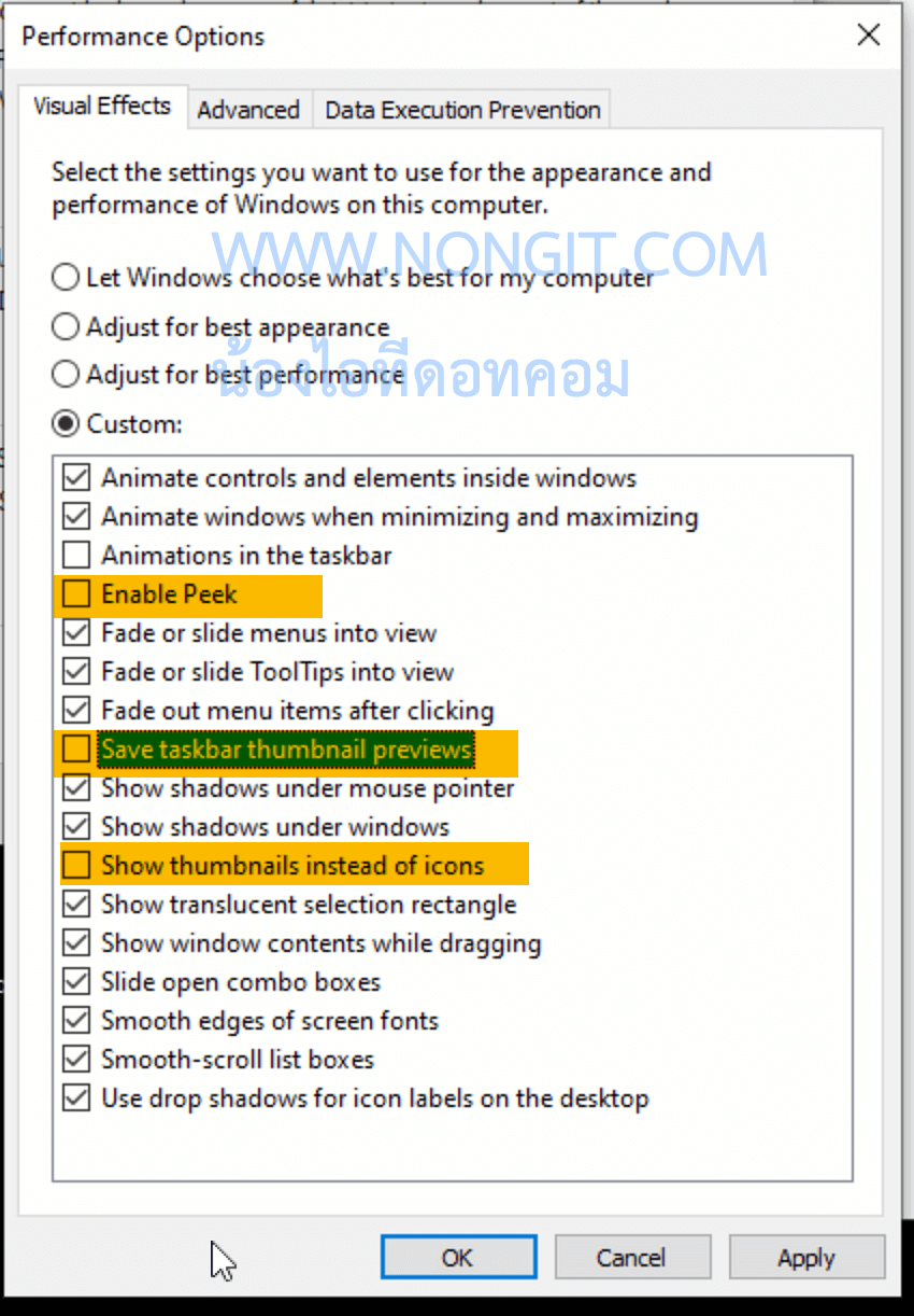 ตั้งค่าปิดรูปตัวอย่างที่ Taskbar (thumbnail preview) ใน Windows 10 ...