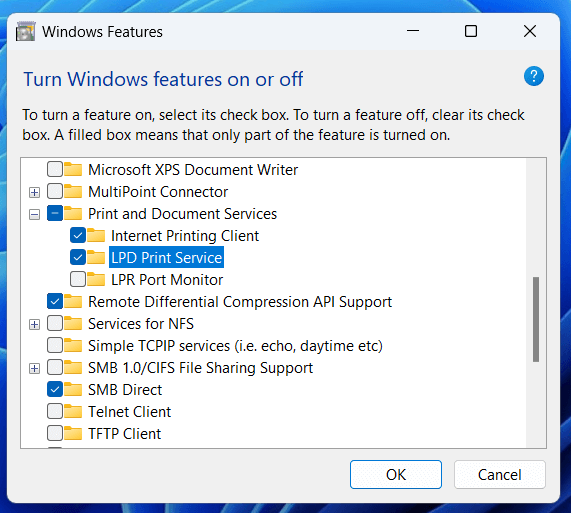 วิธีตั้งค่า LPD Print Service ใน Windows 11/10 (แชร์ปริ้นเตอร์ให้ Windows, Linux, Mac)