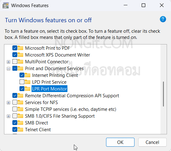 วิธีตั้งค่า LPD Print Service ใน Windows 11/10 (แชร์ปริ้นเตอร์ให้ ...