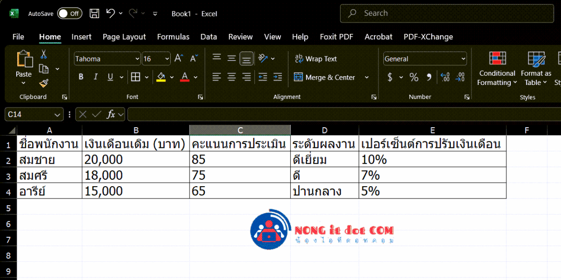 สูตรปรับเงินเดือนพนักงานใน Excel ตามผลงาน: วิธีการและตัวอย่าง - NONGIT.COM